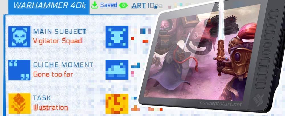 A Concept Art Brief Idea Generator prompting drawing ideas for Artists